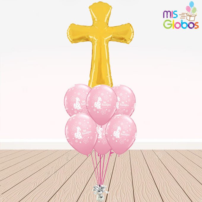 Ramo Especial Cruz Bautizo rosa